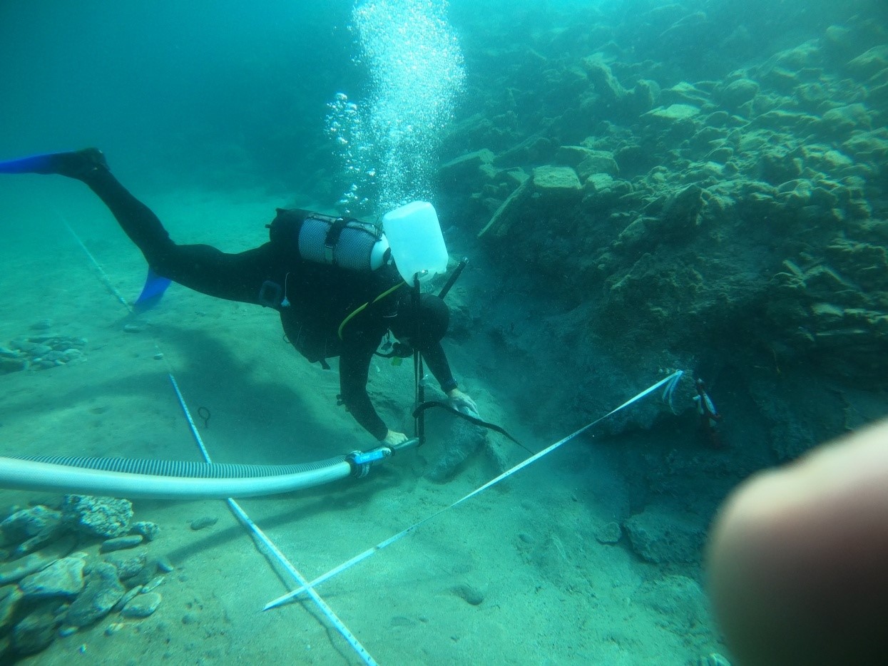 Underwater archaeological excavation near the ancient site of Asini